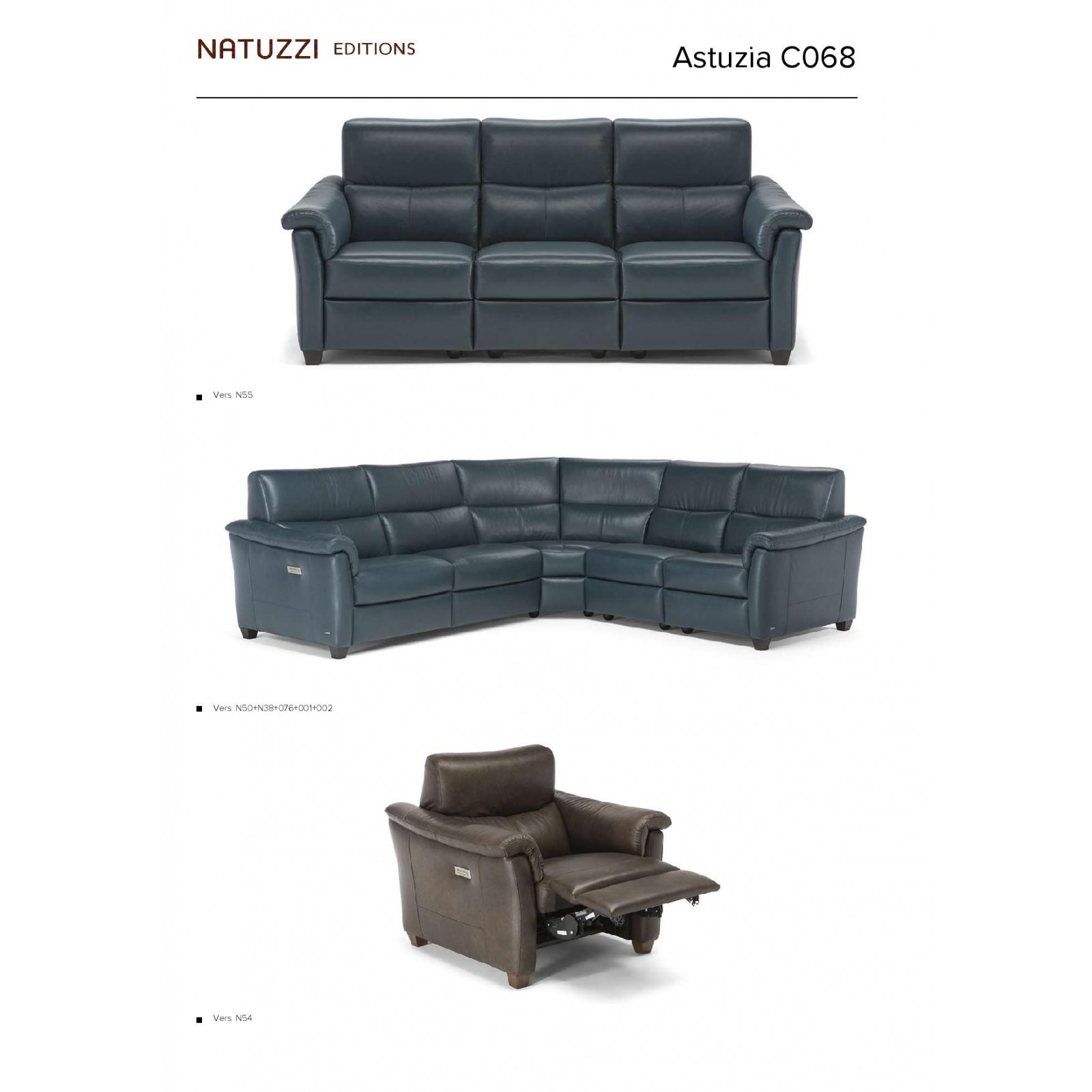Natuzzi C068-M55 ASTUZIA RECLINING SOFA